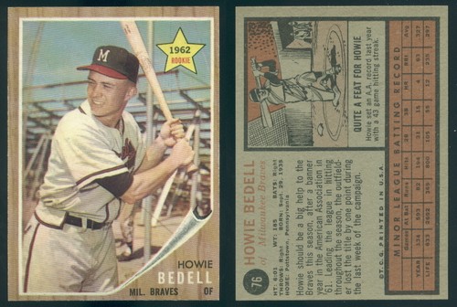 (40076) 1962 Topps 76 Howie Bedell Braves-NM | eBay