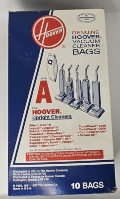 Hoover Type A Upright Vacuum Replacement Bags Box of 10 Bags 4010324A ...