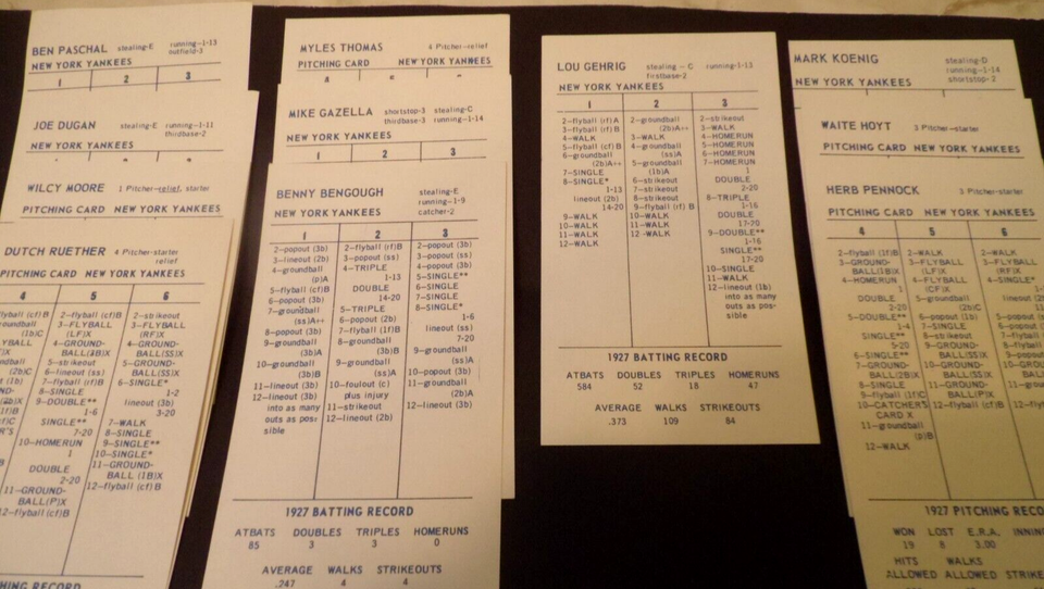 1927 Strat-O-Matic New York Yankees 11 cards w LOU GEHRIG (blue ink ...
