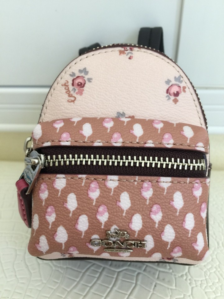 COACH Key Chain Floral Mini Backpack Key Fob Ring Charm Light Pink ...