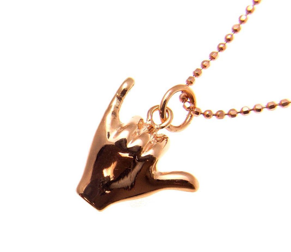 ROSE GOLD PLATED SILVER 925 HAWAIIAN "SHAKA" HANG LOOSE PENDANT 12MM ...