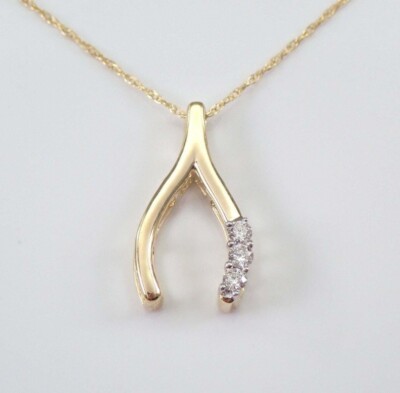 0.20Ct Lab Created Diamond Wishbone Pendant Necklace 18" 14K Yellow ...