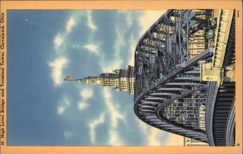 High Level Bridge and Terminal Tower Cleveland Ohio vintage postcard ...