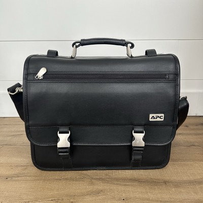 APC Leather Briefcase Laptop Shoulder Strap Computer Bag Black Zippered ...