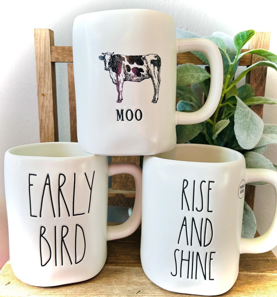 New Rae Dunn "Rise & Shine, Early Bird & Moo” Mug Bundle Farm Line ...