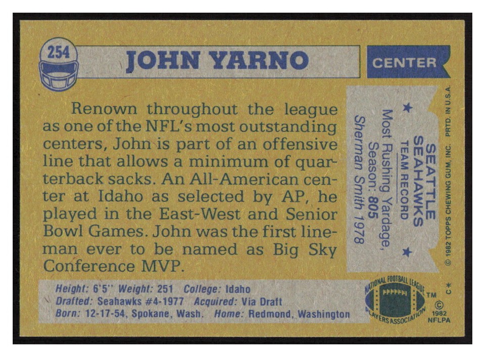 1982 Topps #254 John Yarno | eBay