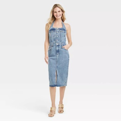 Universal Thread Women's Midi Halter Denim Dress | eBay