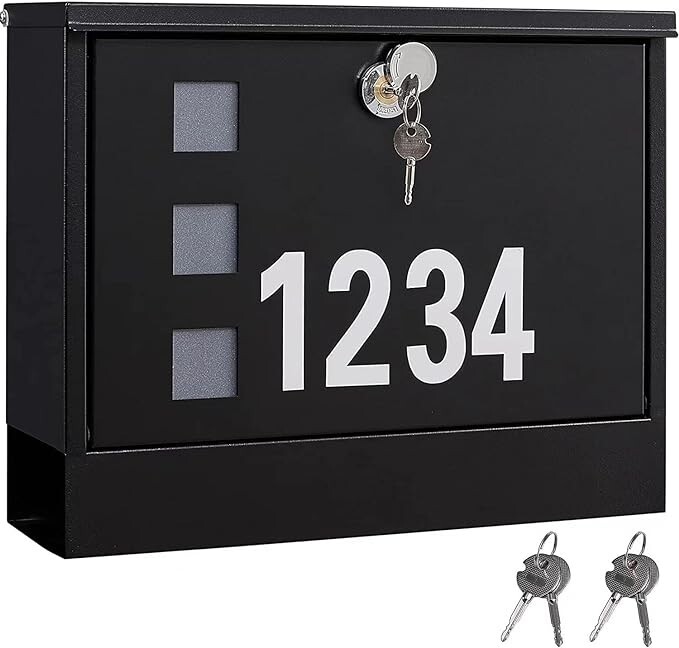 Locking Mailbox Wall Mount Metal,3 Sets Of Number Stickers,4 Keys Large ...