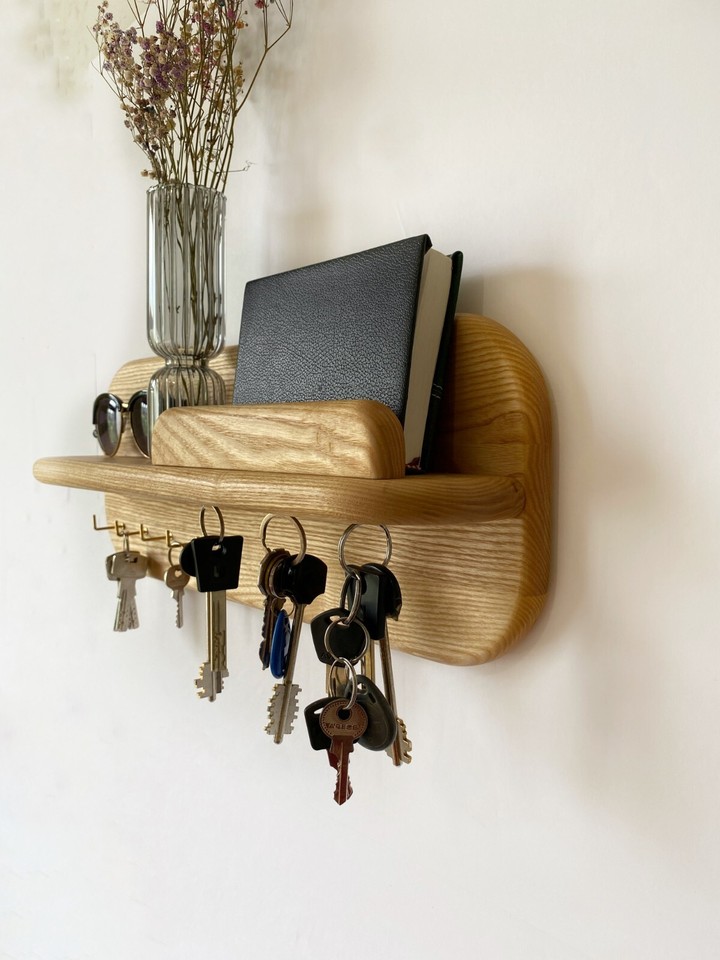 Shelf Key Holder Wall, Wooden Wall Mounted Key Shelf,Entryway Shelf ...