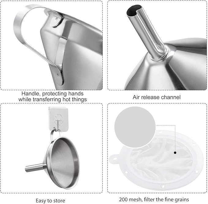 Stainless Steel Funnel, 13 cm Kitchen Funnel with 200 Mesh Filter ...