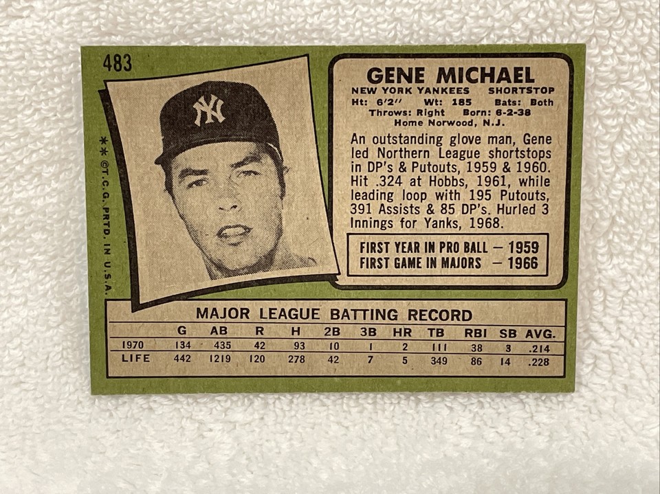 VINTAGE 1971 Topps #483 Gene Michael Card, New York Yankees, NMMT ...