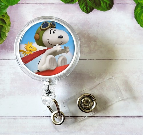 Snoopy & Woodstock Pilot Flying, Retractable Swivel Badge Name Tag ID ...