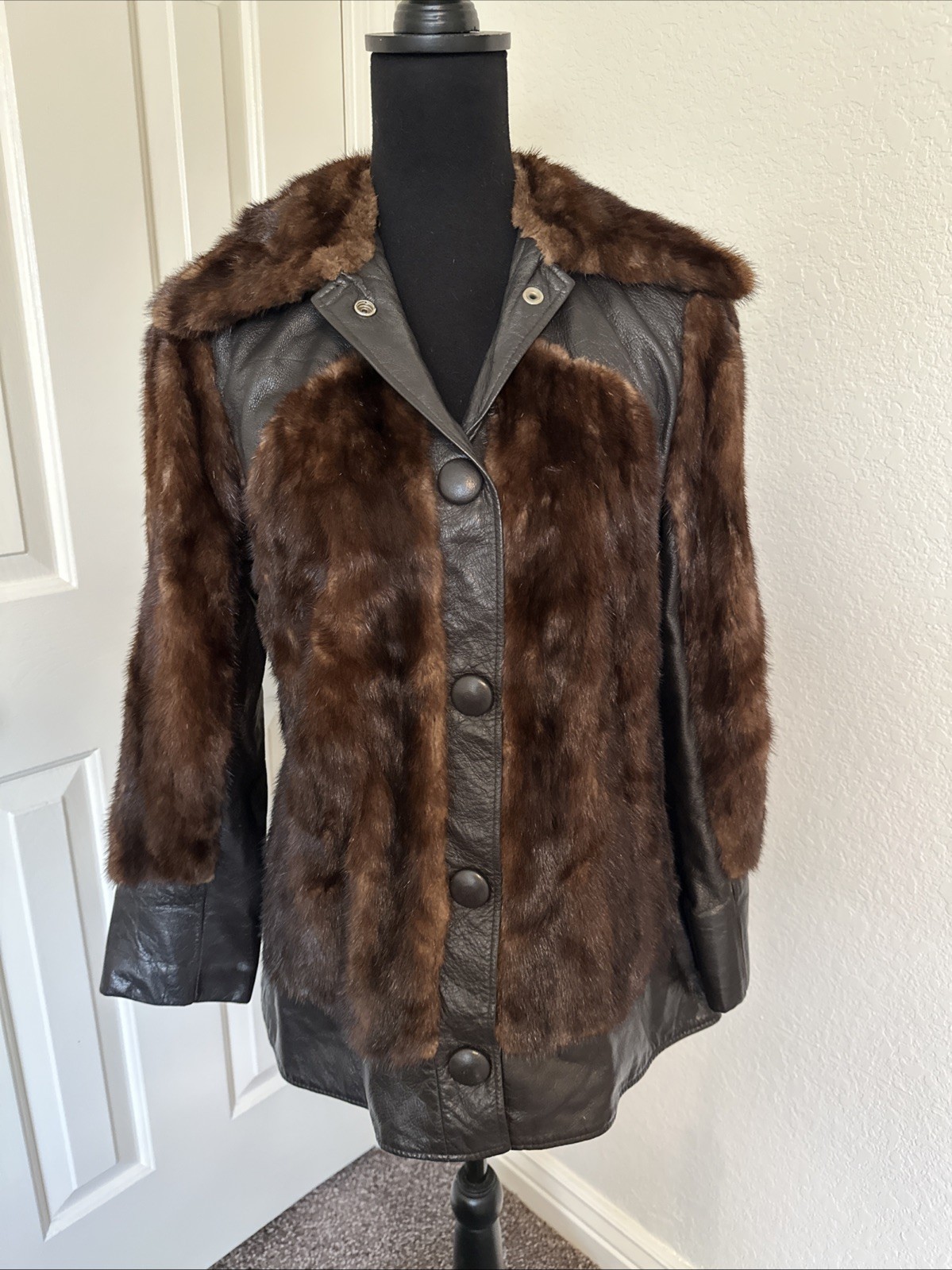 Vintage 70's REAL Mink Fur & Leather Tan Jacket Coat … - Gem