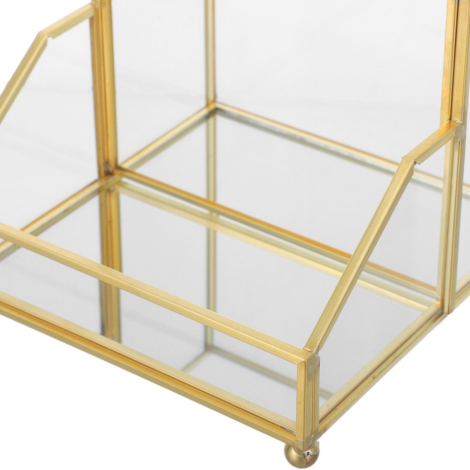 Business Card Case: Gold Border Name Card Storage Box Holder For Table ...