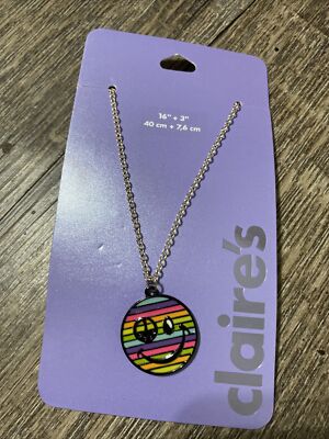 Claire’s emoji Rainbow Peace Sign smiley face necklace 80’s costume nwt ...