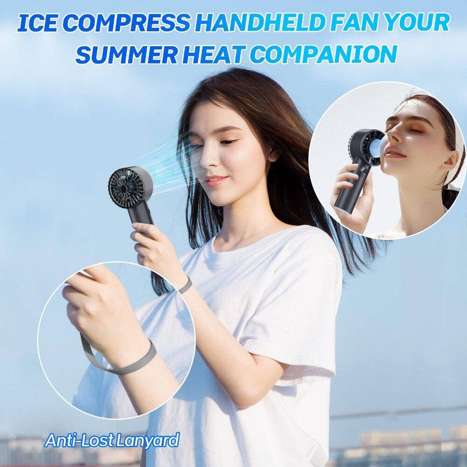 13000RPM Handheld Ice Fan, 100-Speed, Digital Display, 5200mAh USB ...