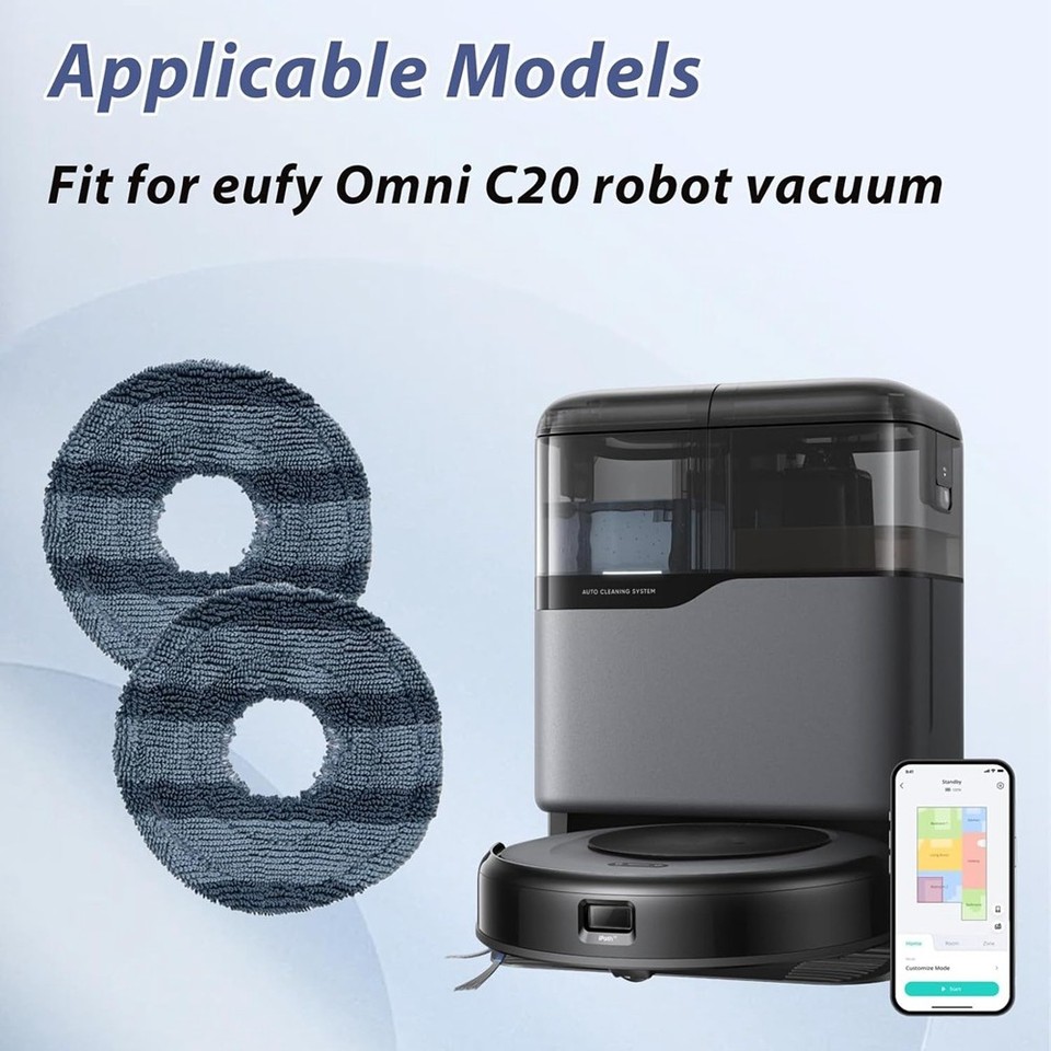 8 Pcs Washable and Reusable Soft Mop Pads for Omni C20 Robot Vacuum9571 ...