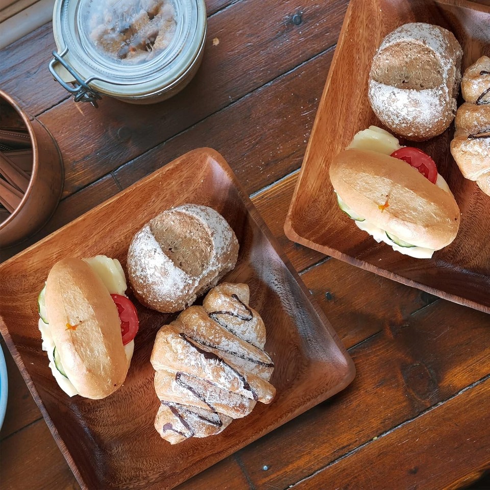 Acacia Wooden Plates – Set of 4, 10 Inch Square Rustic Wood Platters | eBay