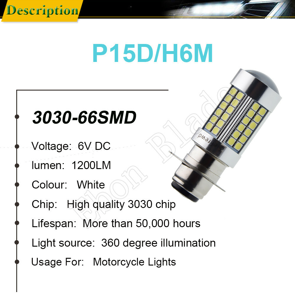 1 x 6V DC P15D H6M P15D-25-1 Motorcycle LED Headlight High Low Beam ...