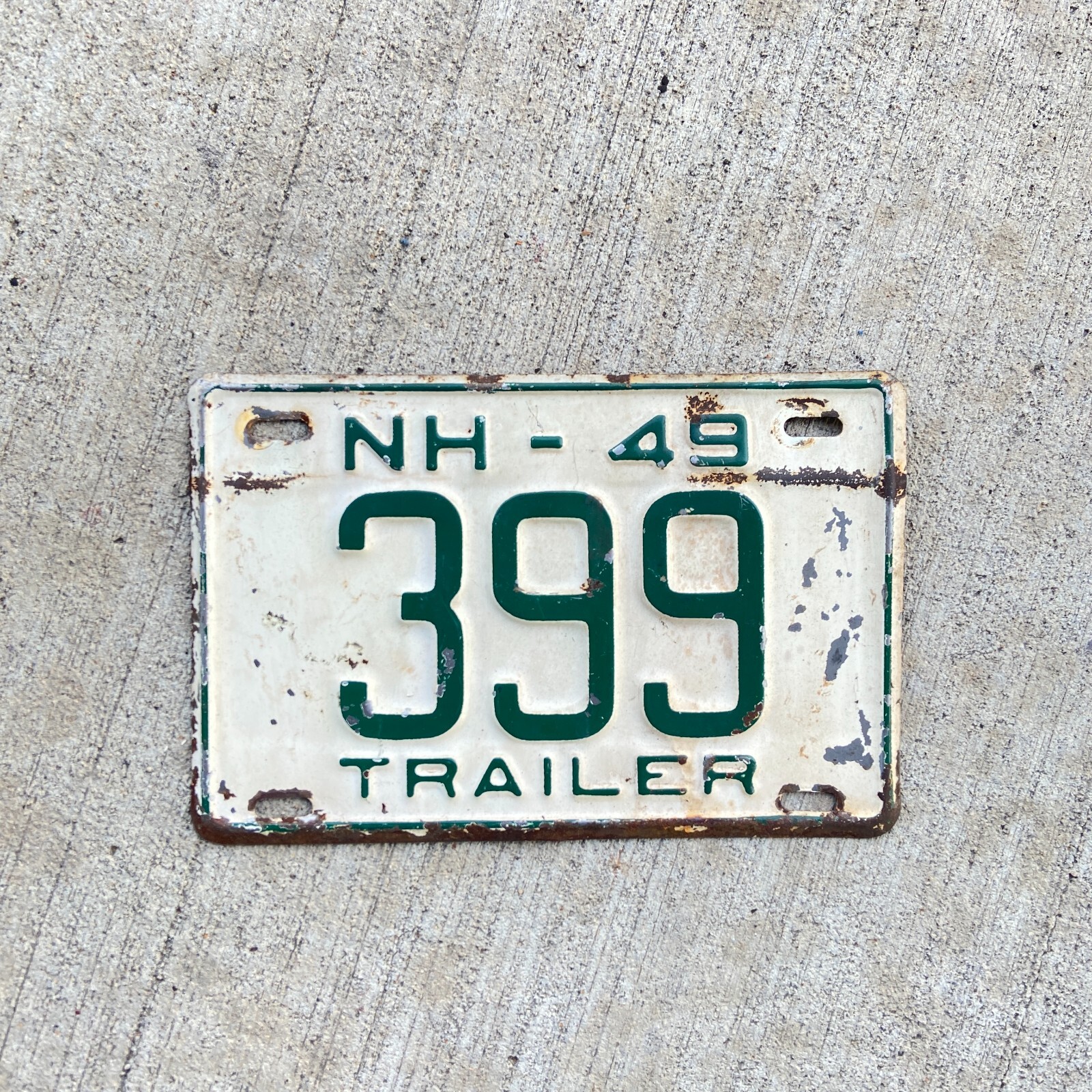 1949 New Hampshire Trailer License Plate Nice Low Number 399 Three 3 ...
