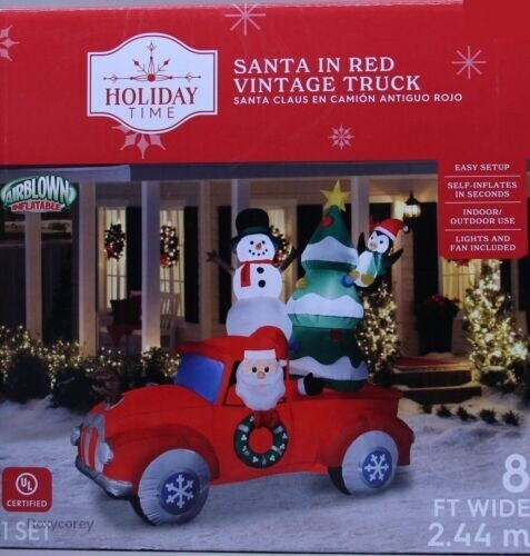 Gemmy Christmas 8 ft Tall Santa in Red Vintage Truck w/Tree Airblown ...