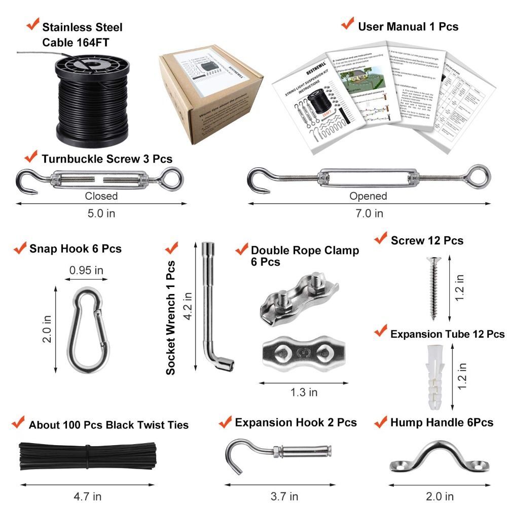 304 stainless steel String Lights Hanging Kit Light Guide Wire Outdoor ...