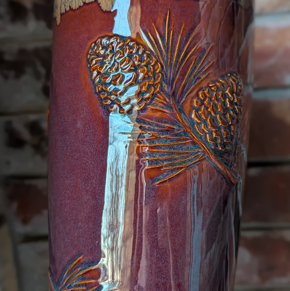 Big Sky Carvers Embossed Pine Cone Fusion Vase Tall Stoneware Cabin ...