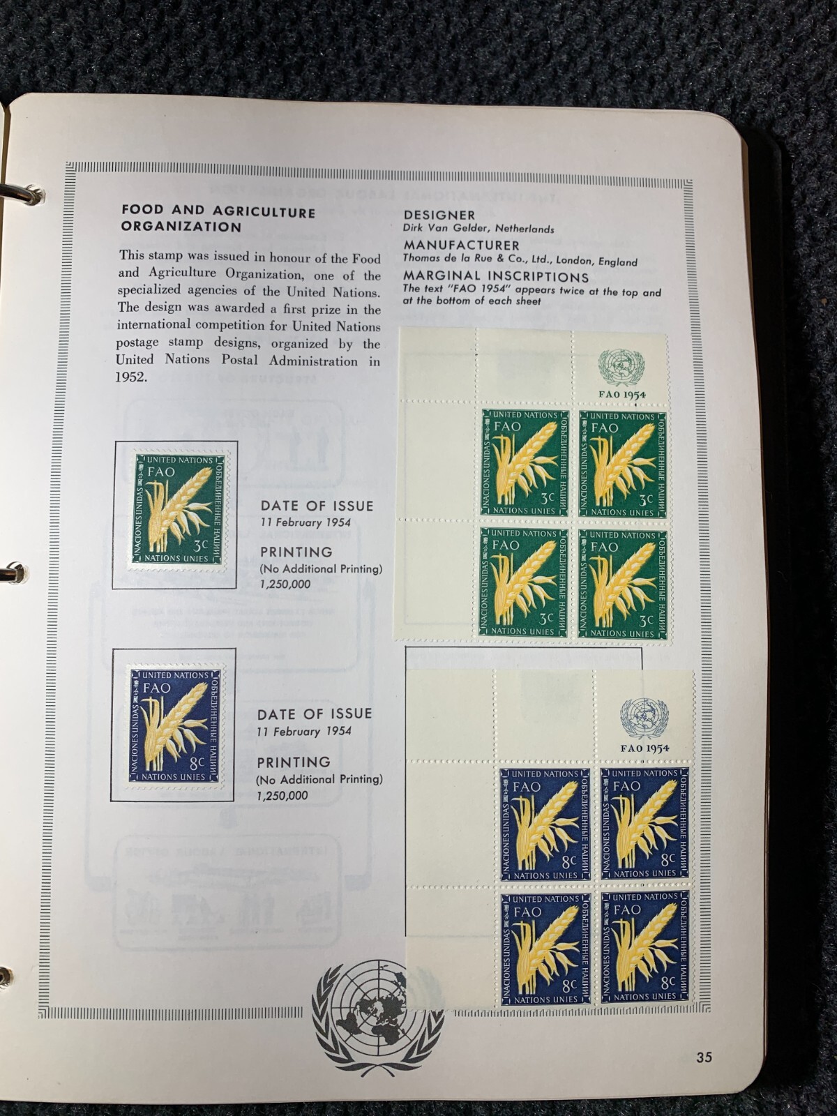☆1952-1970☆ 287 Pg UNITED NATIONS STAMP ALBUM Uncancelled Stamp ...