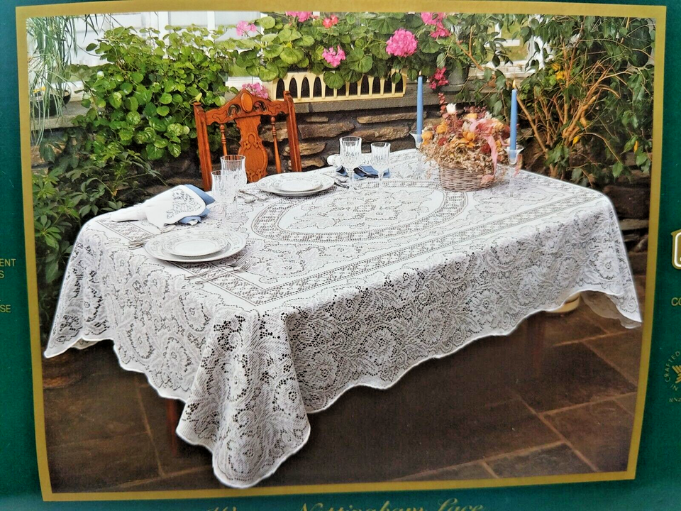 Vtg Scranton Lace Company ‘Hyde Park' Nottingham Lace Tablecloth 60" x ...
