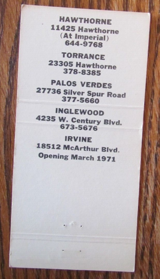 MEXICAN RESTAURANT MATCHBOOK RED ONION HAWTHORNE TORRANCE PALOS VERDES ...