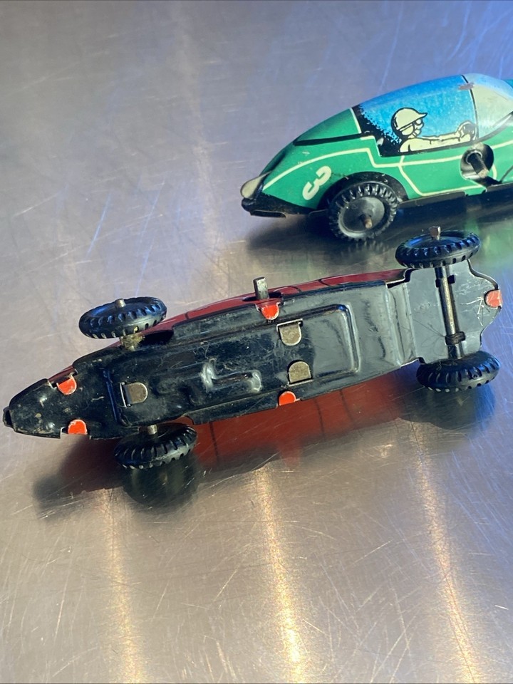 2 Vintage Tin Wind - Up Race Cars Red #6 and Green #3 Marx. HTF* | eBay