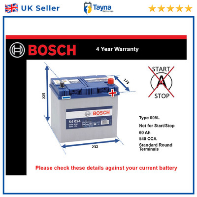 Car Battery S4024 Bosch 005L 540A 60Ah 4Yr Warranty 232x173x225 | eBay UK