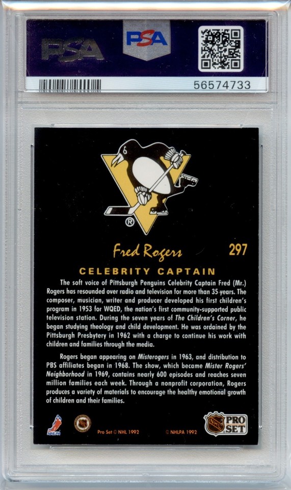 1991 Pro Set Platinum Fred Rogers Penguins #297 PSA 9 Mint Celebrity ...