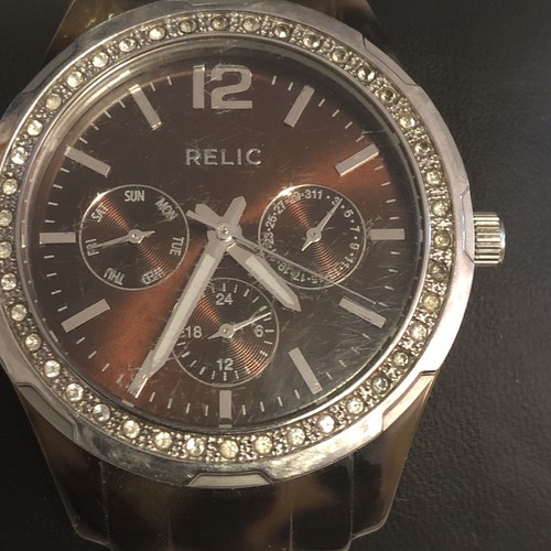 Women Relic Watch by Fossil Zr15577 Multifunction Brown Tortoise Band ...