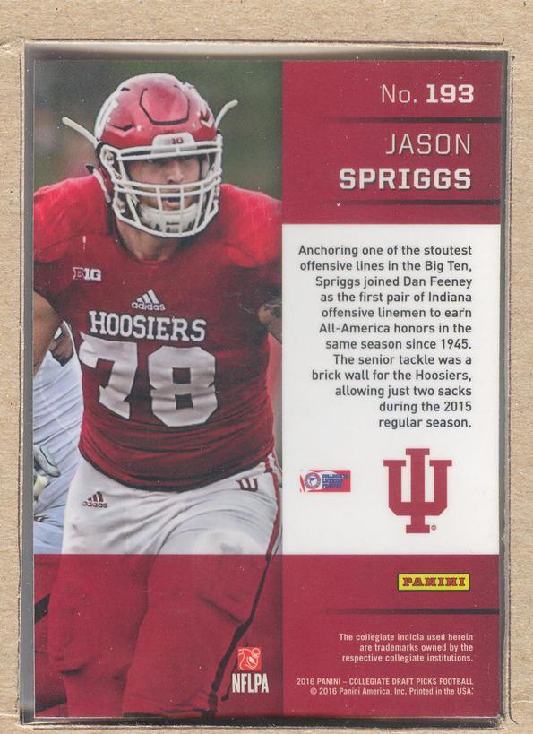 Jason Spriggs 193 2016 Prizm Draft Picks Rookie RC Indiana Hoosiers | eBay