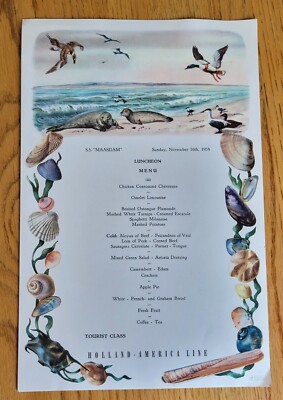 1958 Steam Ship SS Maasdam Holland America Line - Luncheon Menu ...