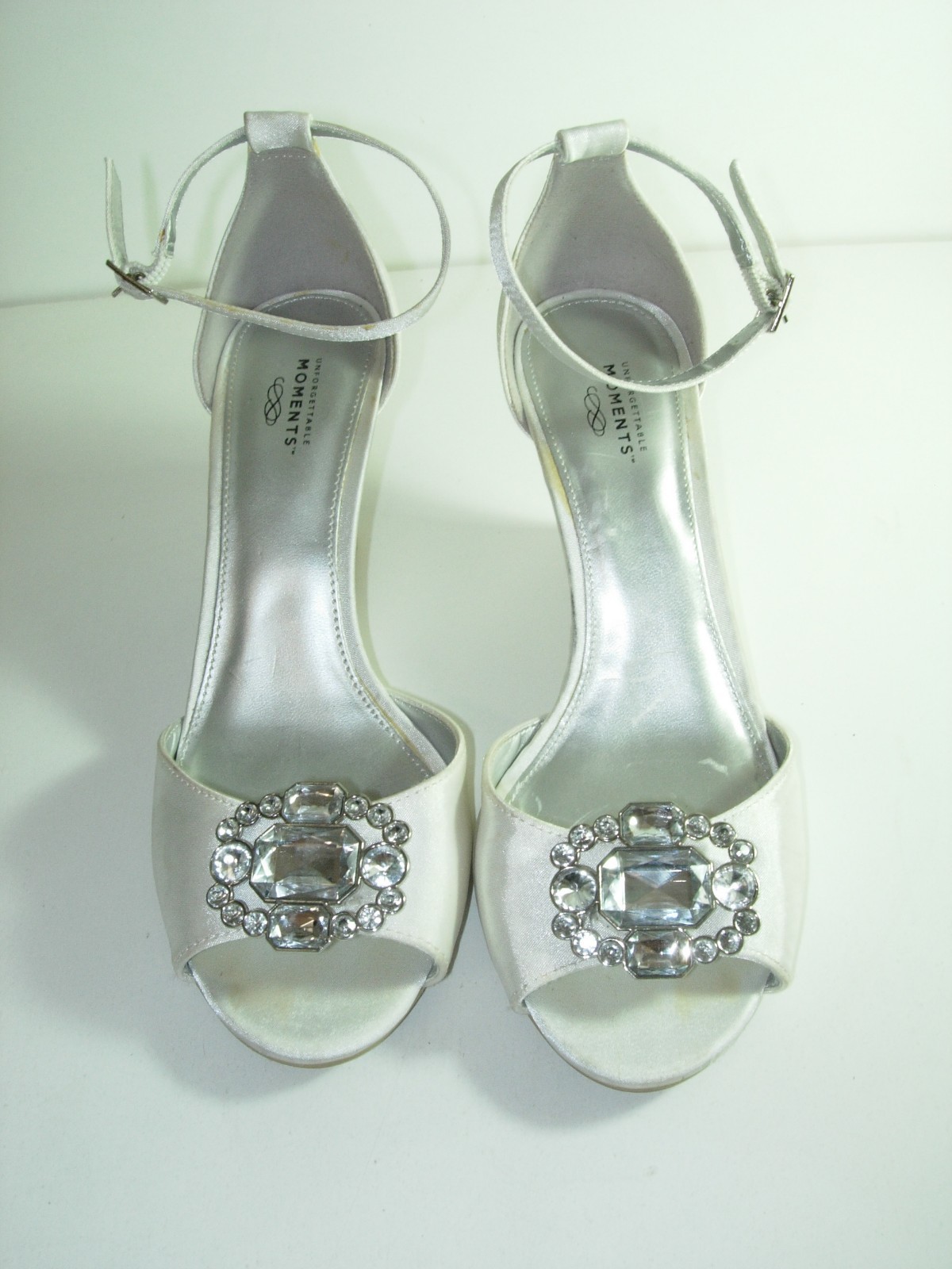 WOMENS WHITE SATIN RHINESTONE WEDDING BRIDAL SANDALS … - Gem