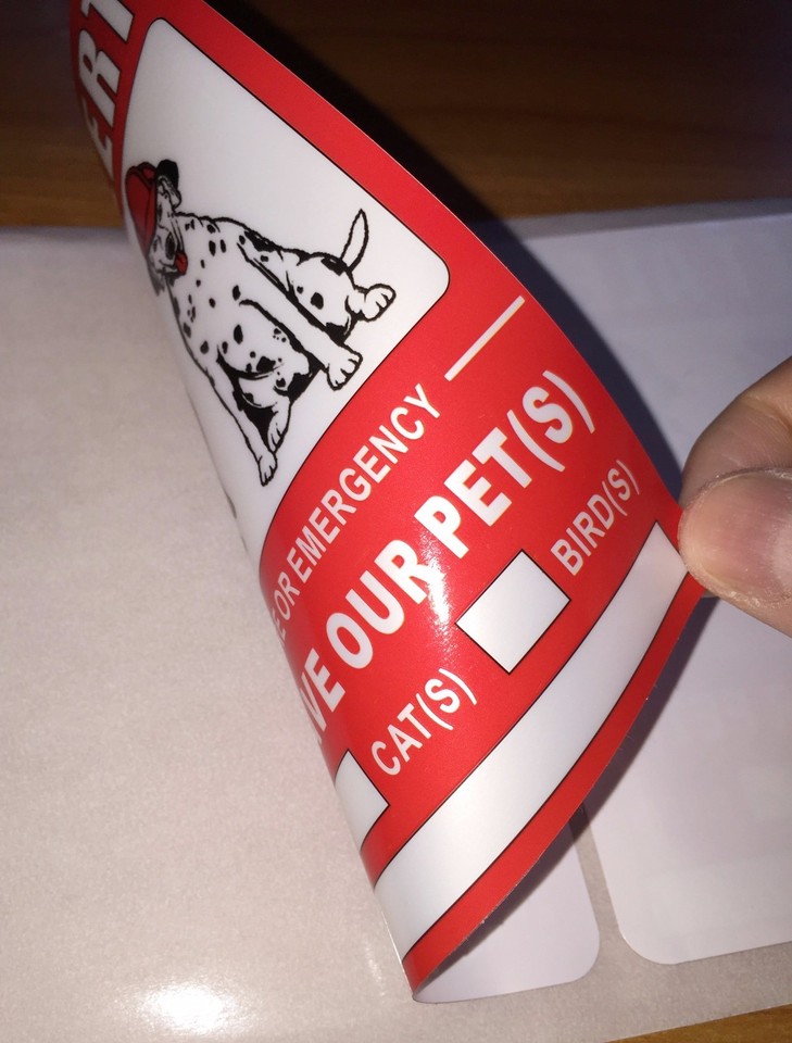 3 PET ALERT Sign Fire Rescue Personnel to Save Dog Cat Bird Vinyl ...