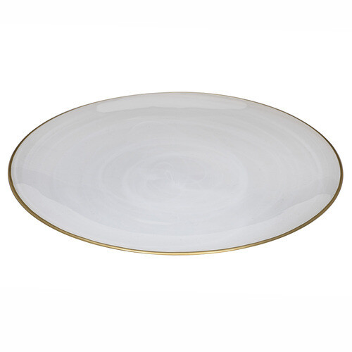 Ismay White 33cm Large Glass Round Platter Food Serving Dish Plate ...