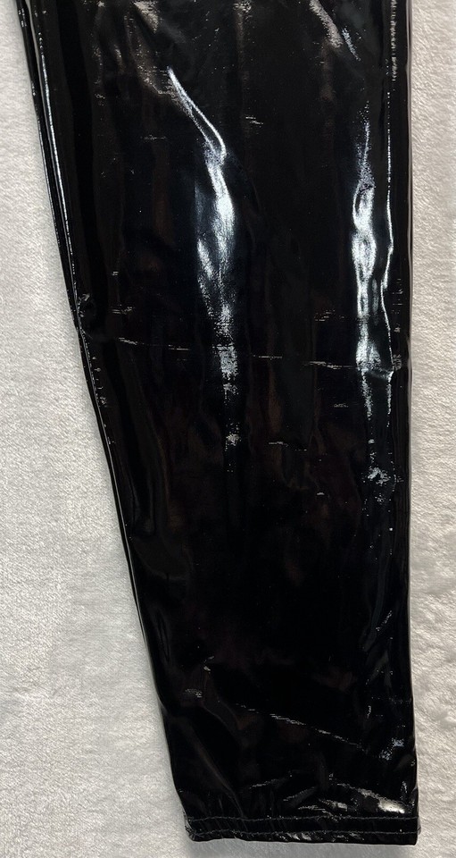 Womens Boohoo Black High Shine Vinyl PU Waisted Skinny Wet Look ...
