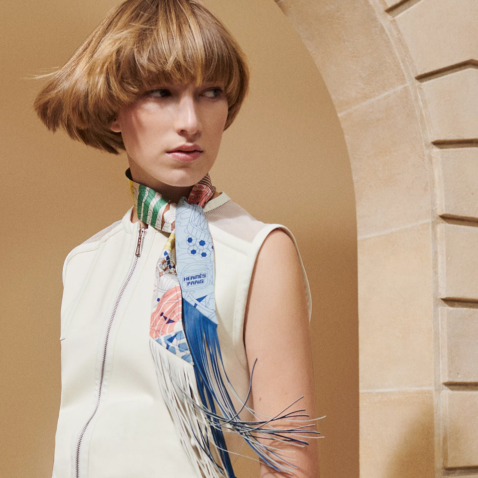 Hermes Au Bloc Fringe Blue White Leather Multi Fringed Handbag Bag ...