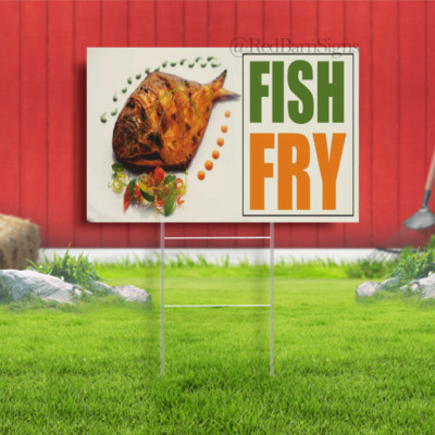 FISH FRY deep fried buffet chips seafood Indoor Outdoor Yard Sign with ...