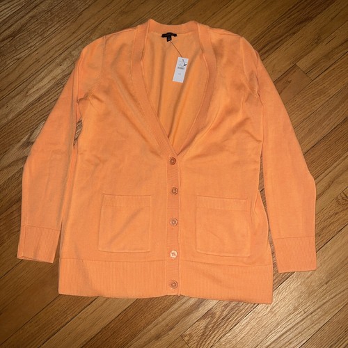 NWOT Talbots M Boyfriend V Neck Button Up Cardigan Sown Pockets ORANGE ...