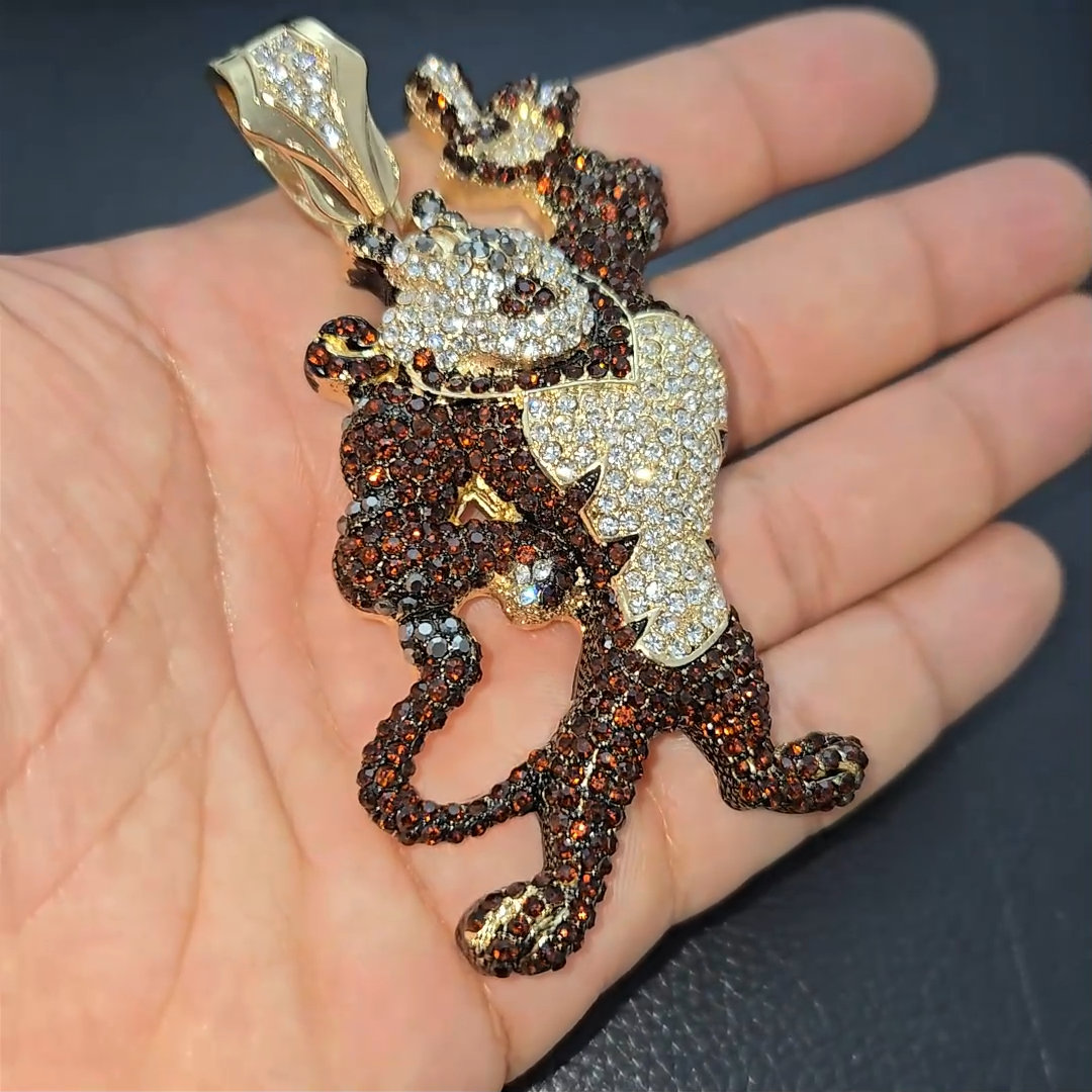 Hip Hop Tony Tiger Pendant 18" Full Iced Cuban & 1 ROW CZ Choker Chain ...