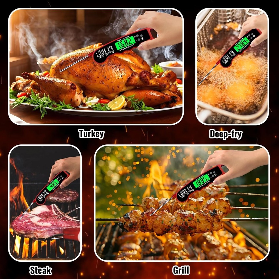 Internal Meat Thermometer Long Probe Instant Read Fast Meat Thermapen ...