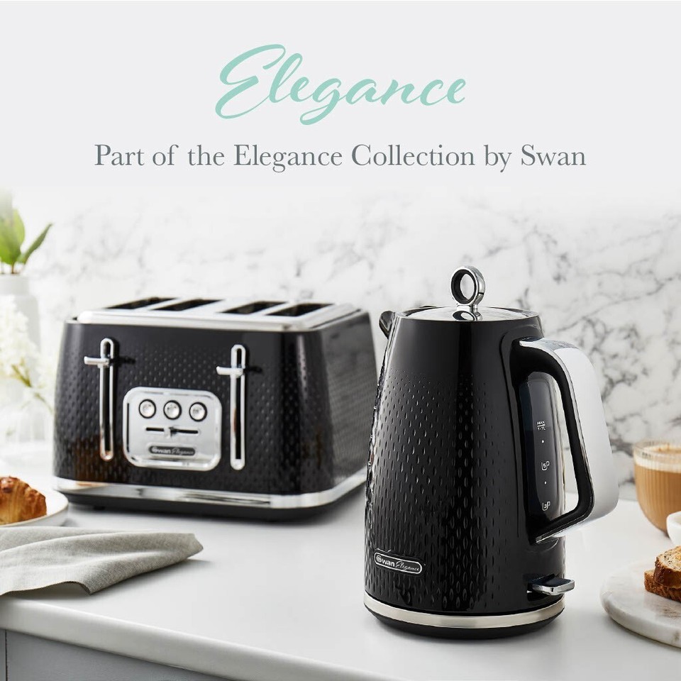 Swan Elegance Black Kettle Toaster Digital Microwave Bread Bin ...