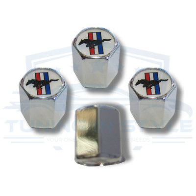 4pcs Ford Mustang Tri Bar Logo ABS Chrome Tire Stem Valve Caps Official ...