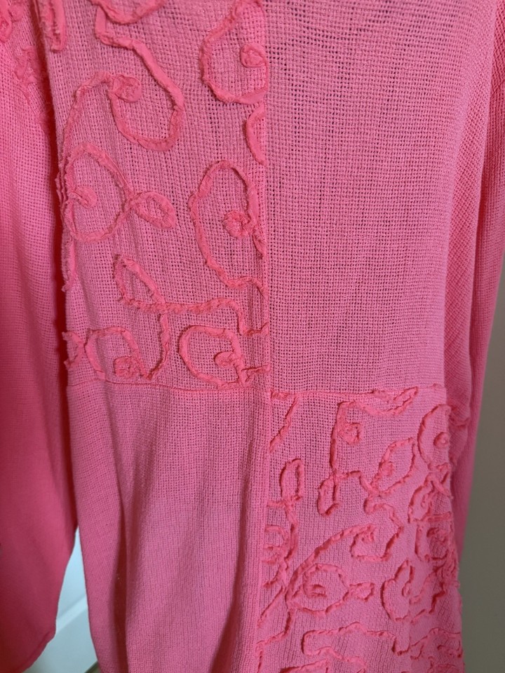 Focus Casual Life Pink Gauze Tunic Sz Large Textured Embroidery Long ...
