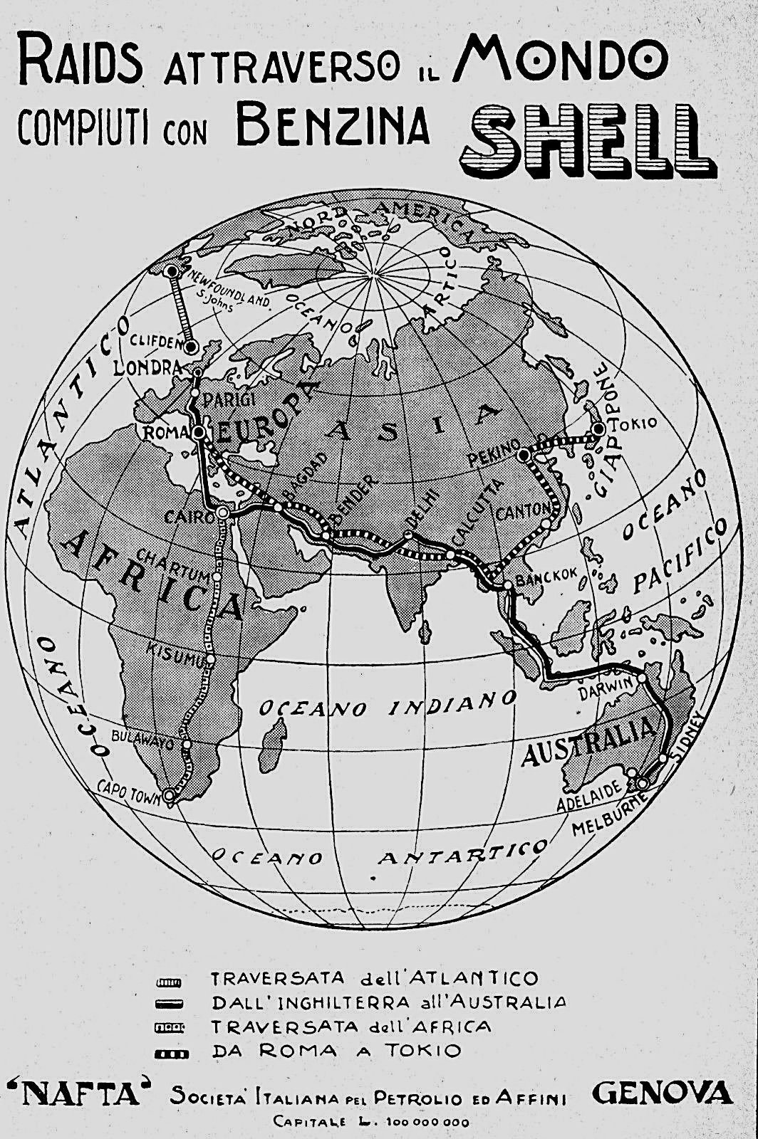 PUBBLICITA' 1921 BENZINA SHELL AVIO RAIDS TRAVERSATA AEREA ATLANTICO ...