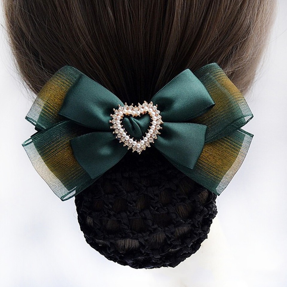 Womens Elegant Office Bow Barrette Hair Clip Bowknot Bun Snood Hair Net ...